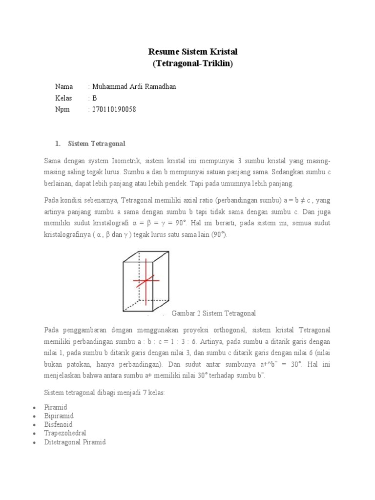 Sistem Kristal Tetragonal dan Lainnya | PDF