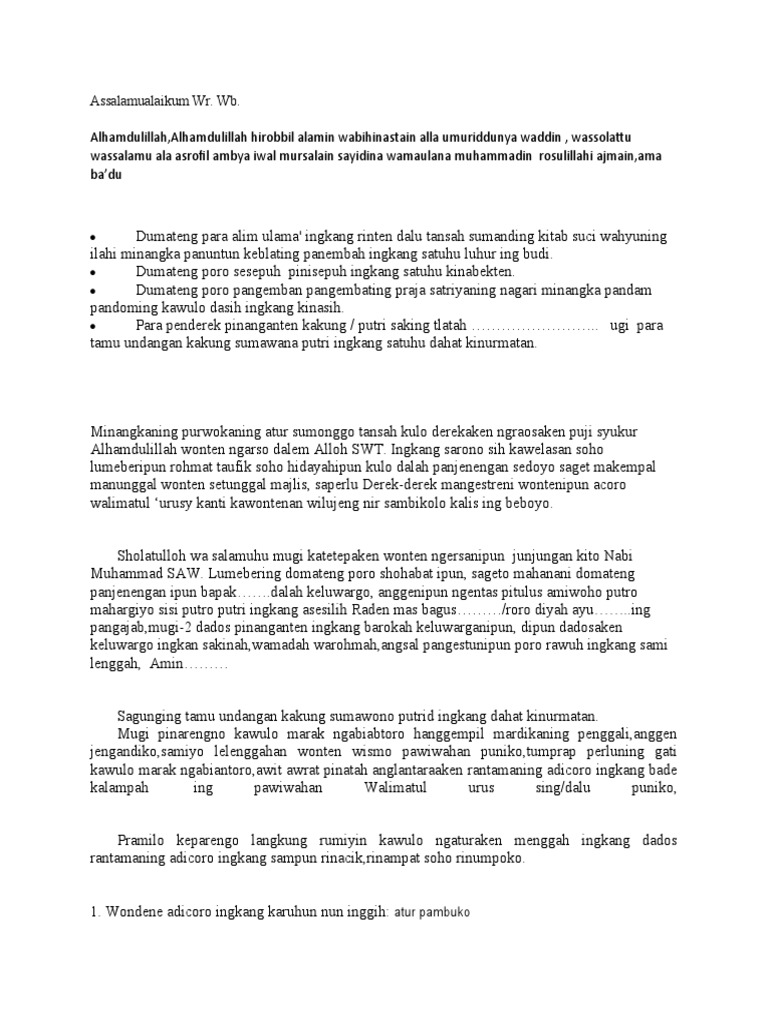 Teks Acara Ngunduh Mantu Bahasa Jawa | PDF Teks Acara Ngunduh Mantu Bahasa Jawa | PDF