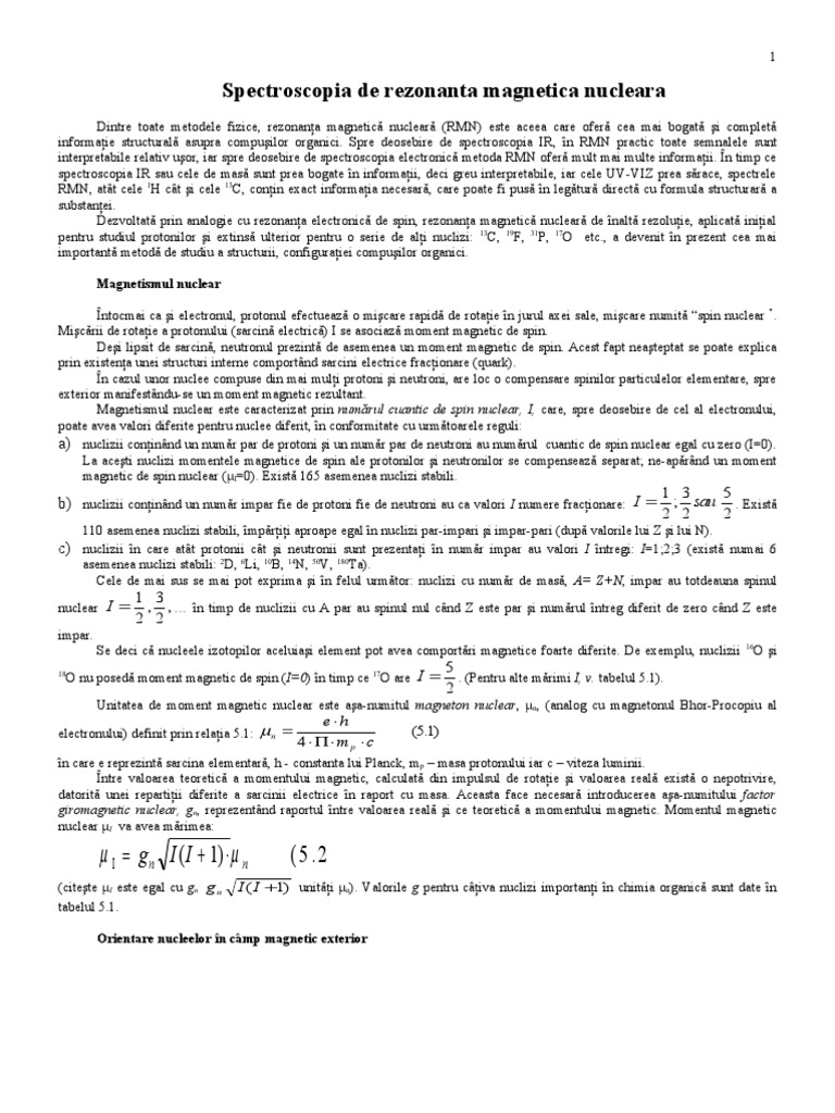 Spectroscopia de Rezonanta Magnetica Nucleara | PDF