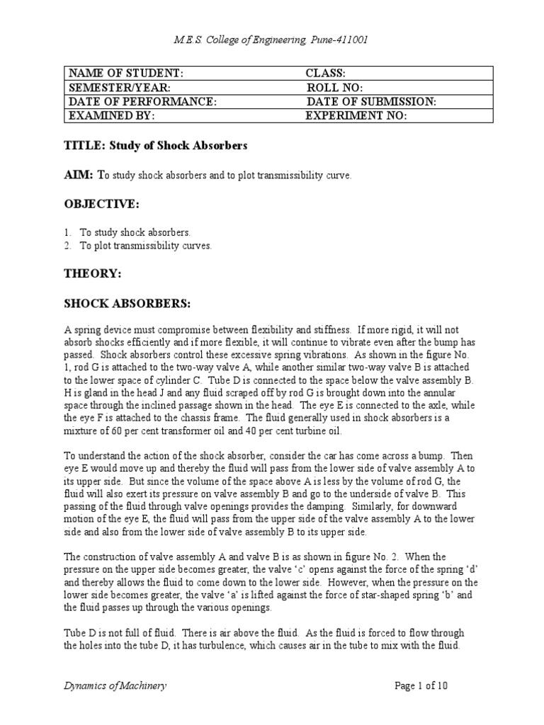 Shock Absorbers & Transmissibility Study | PDF | Resonance | Damping