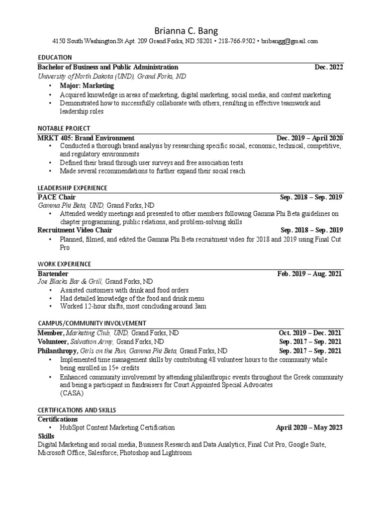 brianna bang resume | PDF