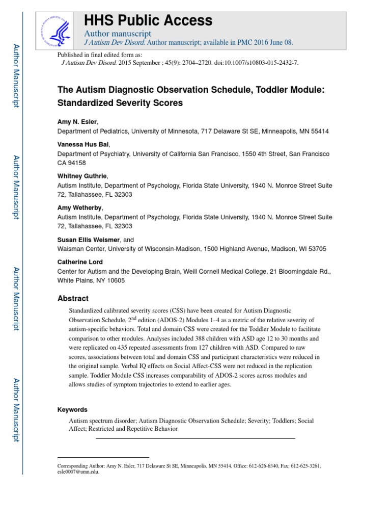 ADOS - Toddler Module | PDF | Autism Spectrum | Cognition