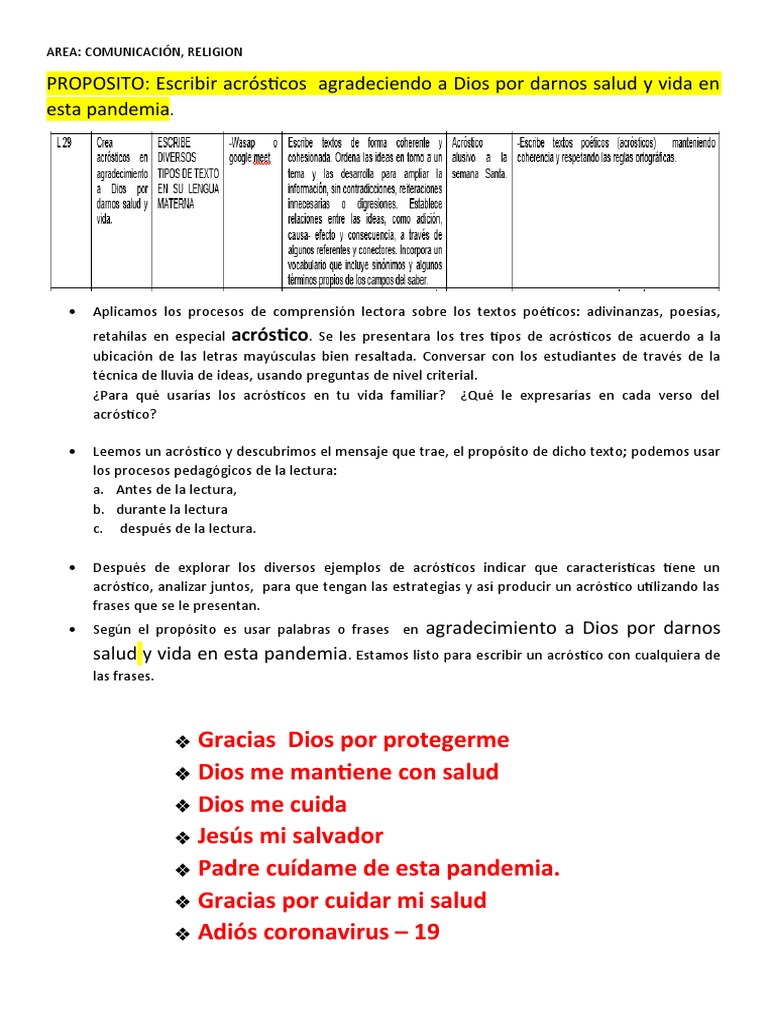 ACROSTICO -agradecemos a Dios por la vida 29 marzo (3) | PDF | Dios