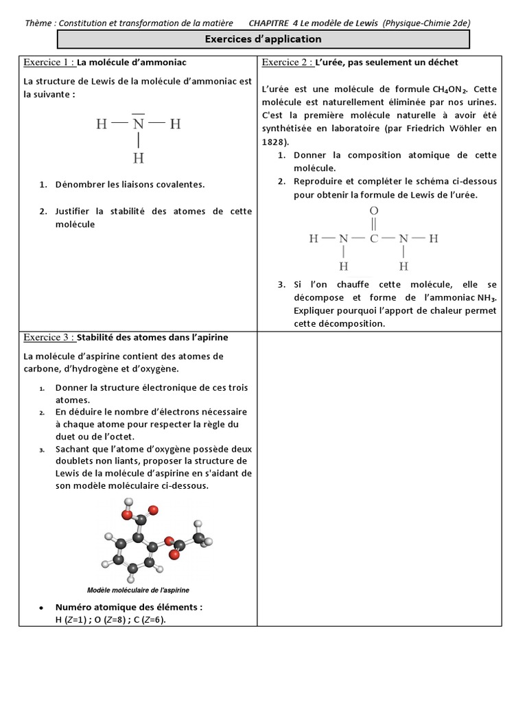 Exercices sur le modèle de Lewis en 2de | PDF | Molécules | Atomes