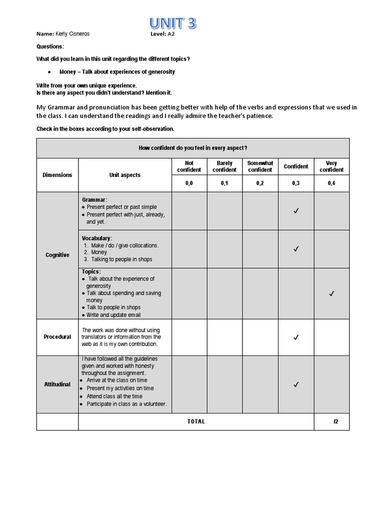 Unit 3 Self-Evaluation | PDF | Language Mechanics | Human Communication