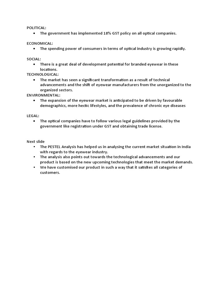 Eyewear Industry PESTEL Analysis | PDF