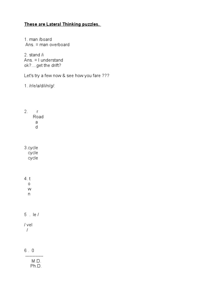 Lateral Thinking Puzzles and Brain Teasers | PDF | Language Arts ...