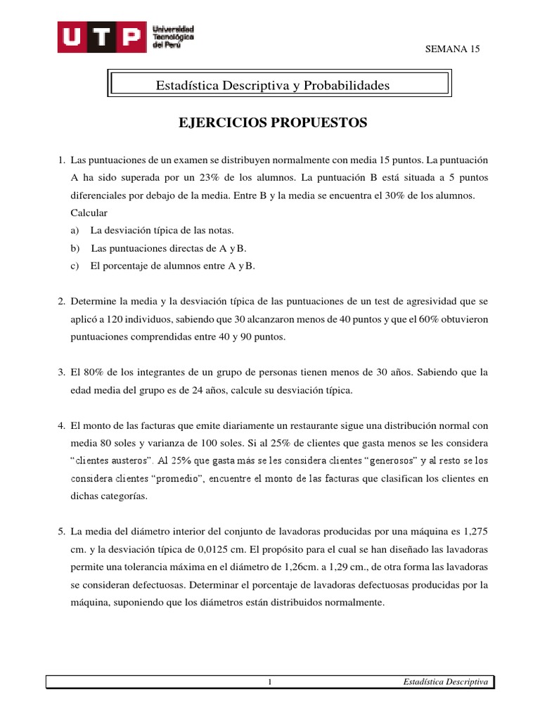 S15.s1 - Resolver ejercicios | PDF | Desviación Estándar | Distribución normal
