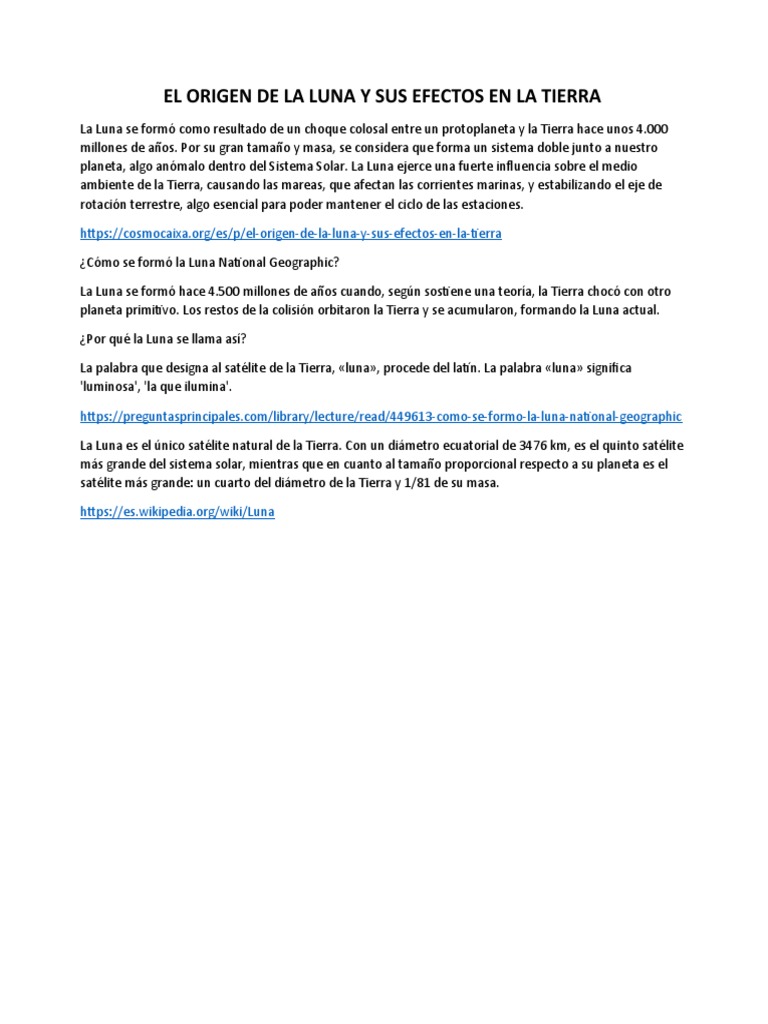 El Origen de La Luna y Sus Efectos en La Tierra | PDF