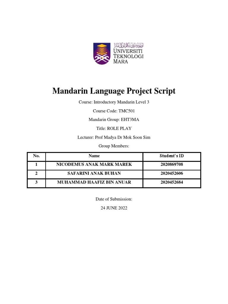 TMC501 - Eht3ma - Language Project Script | PDF | Languages Of Hong Kong | Languages Of Macau