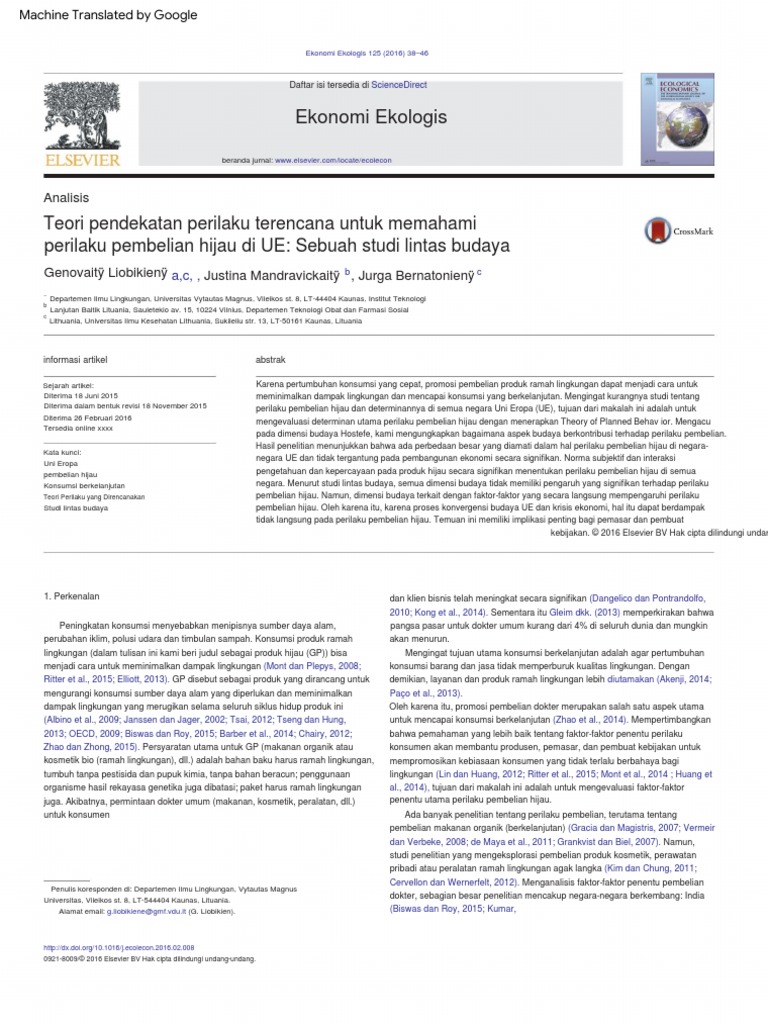 01-TRSL Theory of Planned Behavior Approach To Understand The Green Purchasing BHVR in The EU | PDF