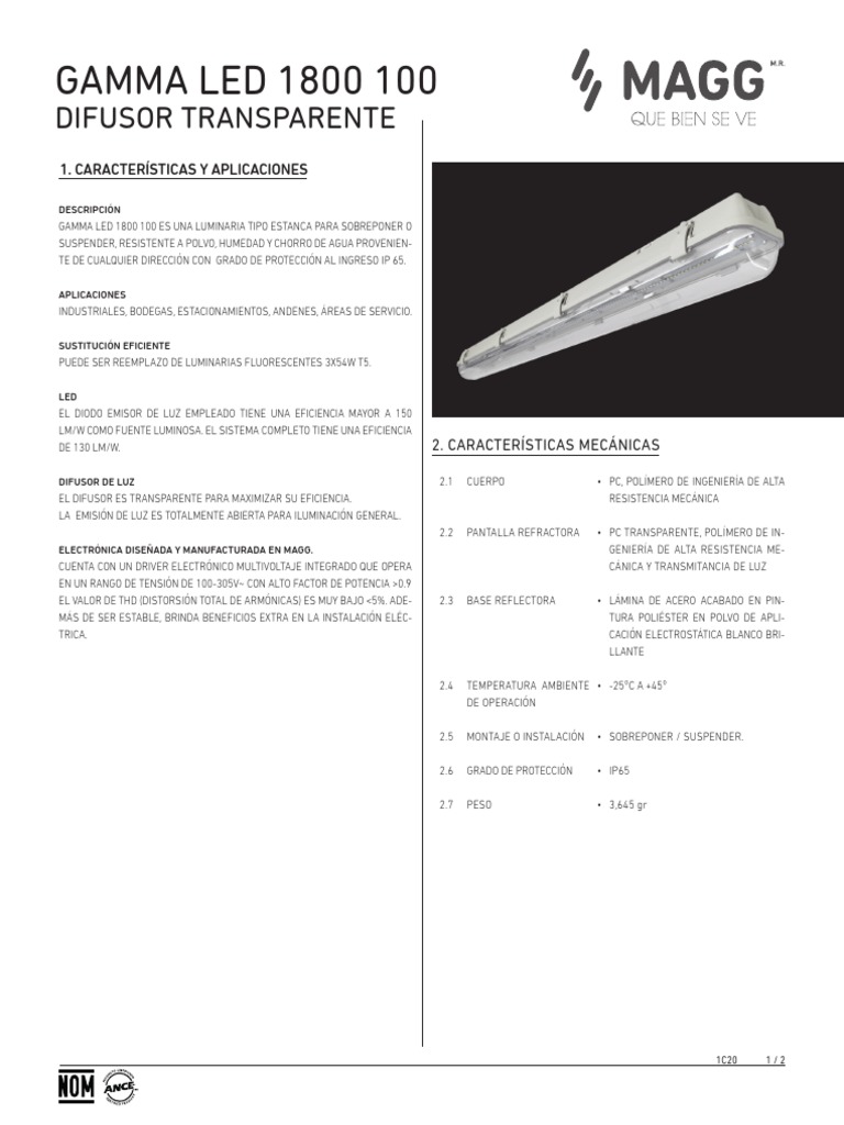 GAMMA LED 1800 100: Difusor Transparente | PDF | Diodo emisor de luz ...