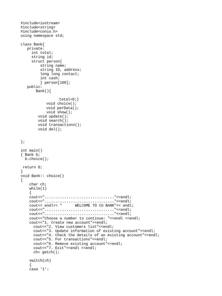 Bank Management System Source Code | PDF | Computer Programming ... Bank Management System Source Code | PDF | Computer Programming ...