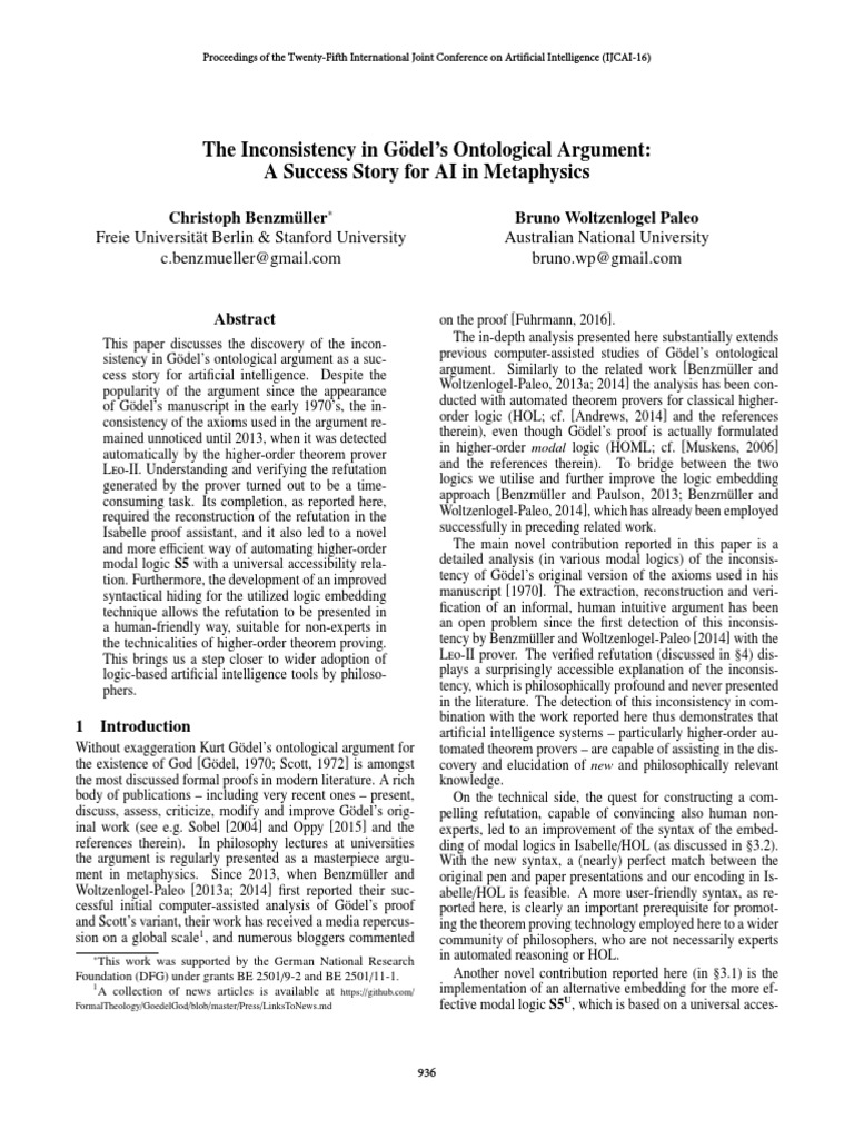 The Inconsistency in G Odel's Ontological Argument: A Success Story For ...
