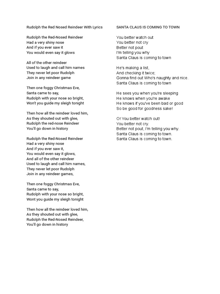 Rudolph the Red-Nosed Reindeer Lyrics | PDF | Poetry