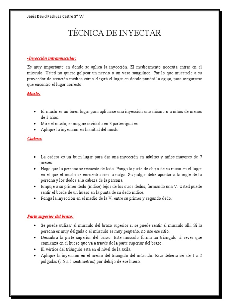 Técnica de Inyectar | Descargar gratis PDF | Inyección (medicina ...