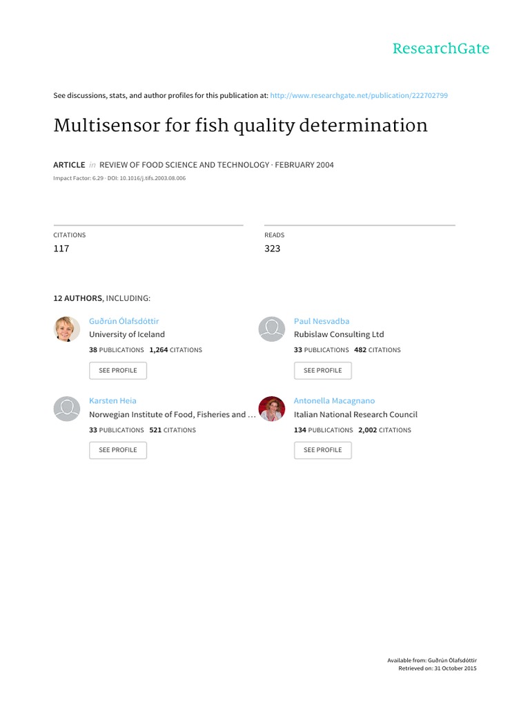 Fish Quality Multisensor Insights | PDF | Calibration | Experiment