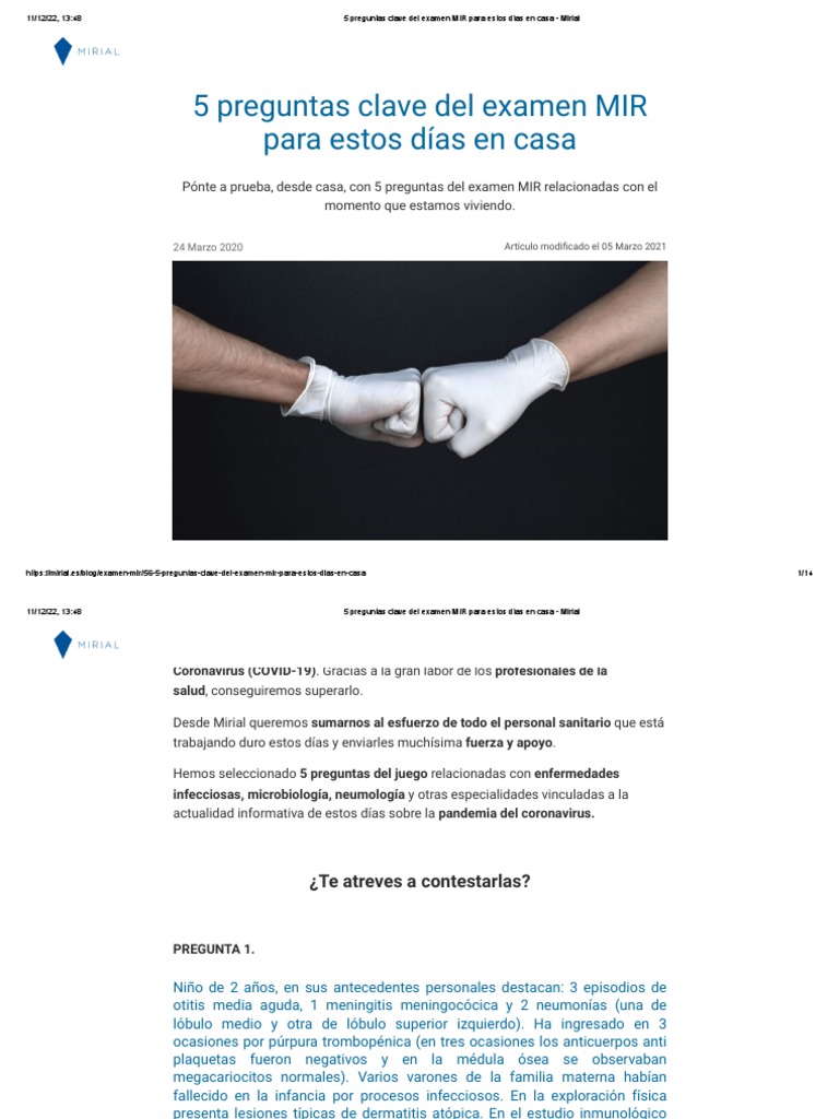 5 Preguntas Clave Del Examen MIR para Estos Días en Casa - Mirial | PDF ...