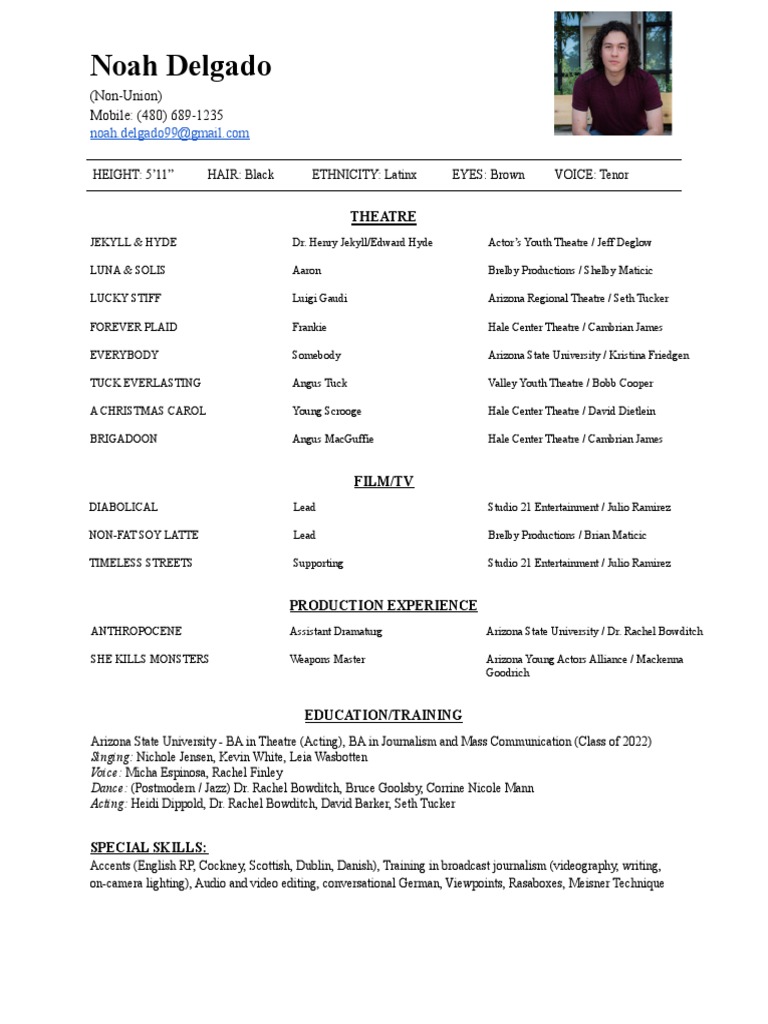 Noah Delgado Acting Resume - 2022 | PDF