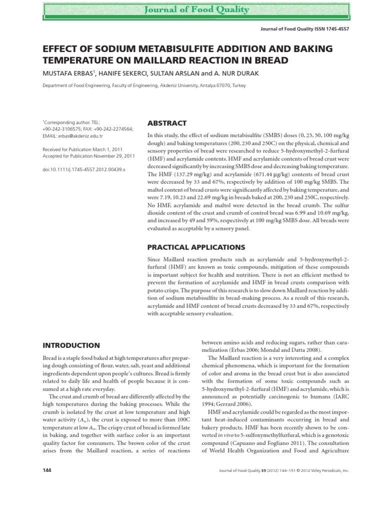 Effect of Sodium Metabisulfite Addition and Baking Temperature On Maillard Reaction in Bread ...