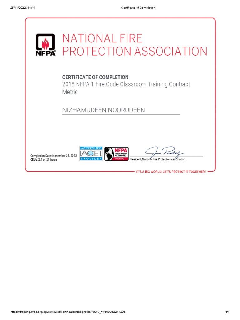 NFPA 1 Fire Code Certificate | PDF