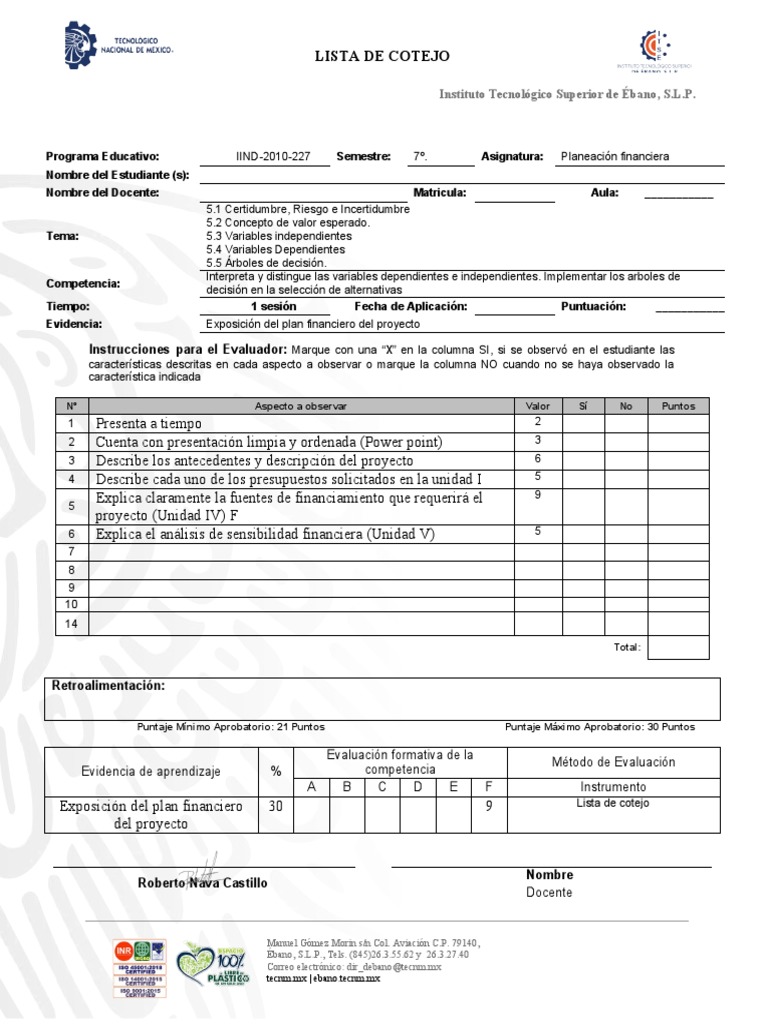 4. LISTA DE COTEJO EXPOSICION DEL PROYECTO U5 | PDF | Aprendizaje | Cognición