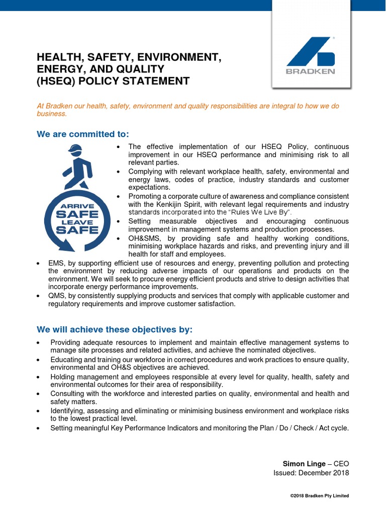 HSEQ Policy Statement | PDF | Safety | Business