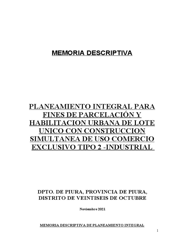 Memoria de Planeamiento Integral Parcelación CORREGIDA AL 11-02-22 | PDF | Planificación urbana ...