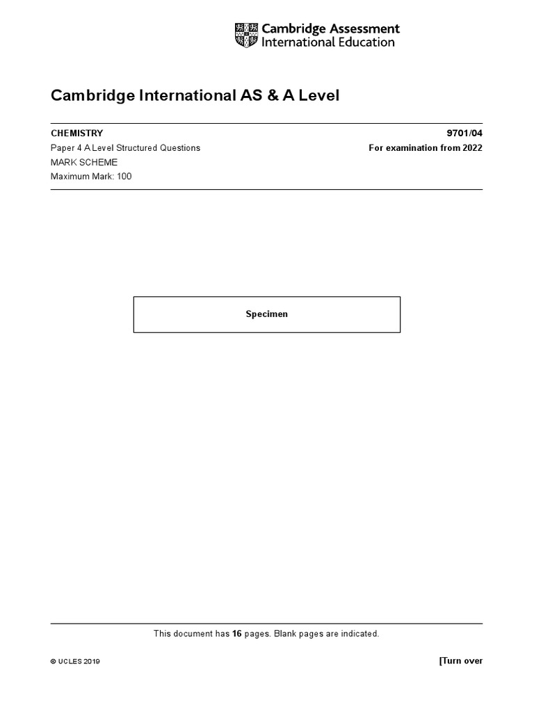 2022 Specimen Paper 4 Mark Scheme | PDF | Ion | Molecules