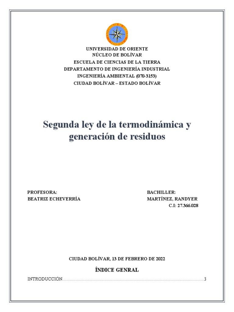 2do Trabajo de Ingeniería Ambiental. . | PDF | Termodinámica | Entropía