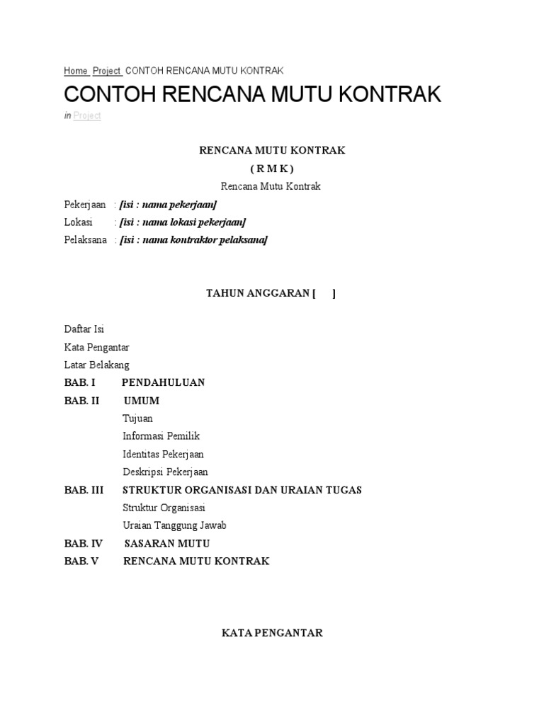 CONTOH RMK. (Rencana Mutu Konstruksi) | PDF