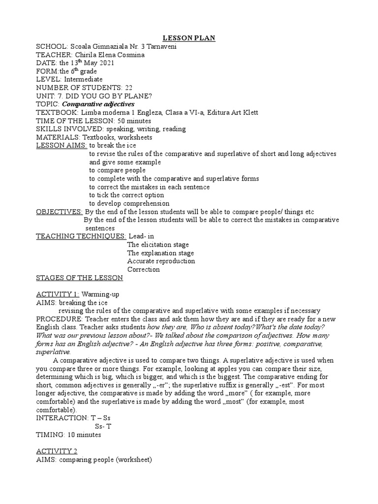 Inspectie Clasa 6 Comparative Activities | PDF | Adjective | Lesson Plan