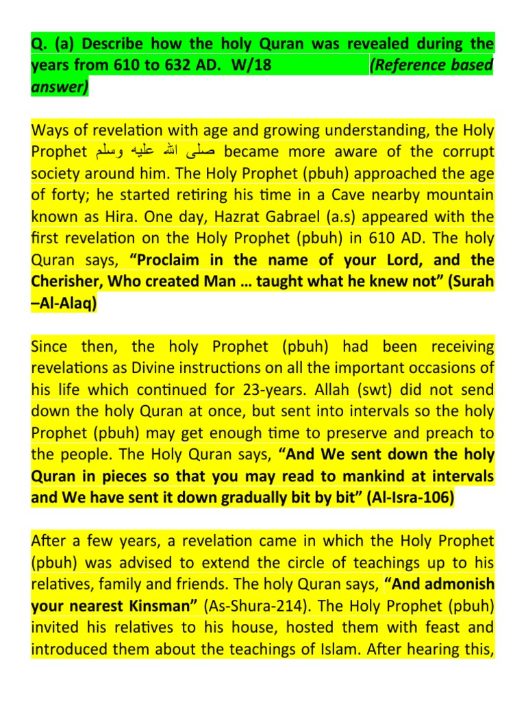 Quran Revelation Timeline: 610-632 AD | PDF | Prophets And Messengers ...
