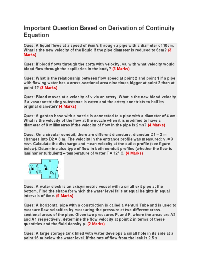 Continuity Equation Questions | PDF