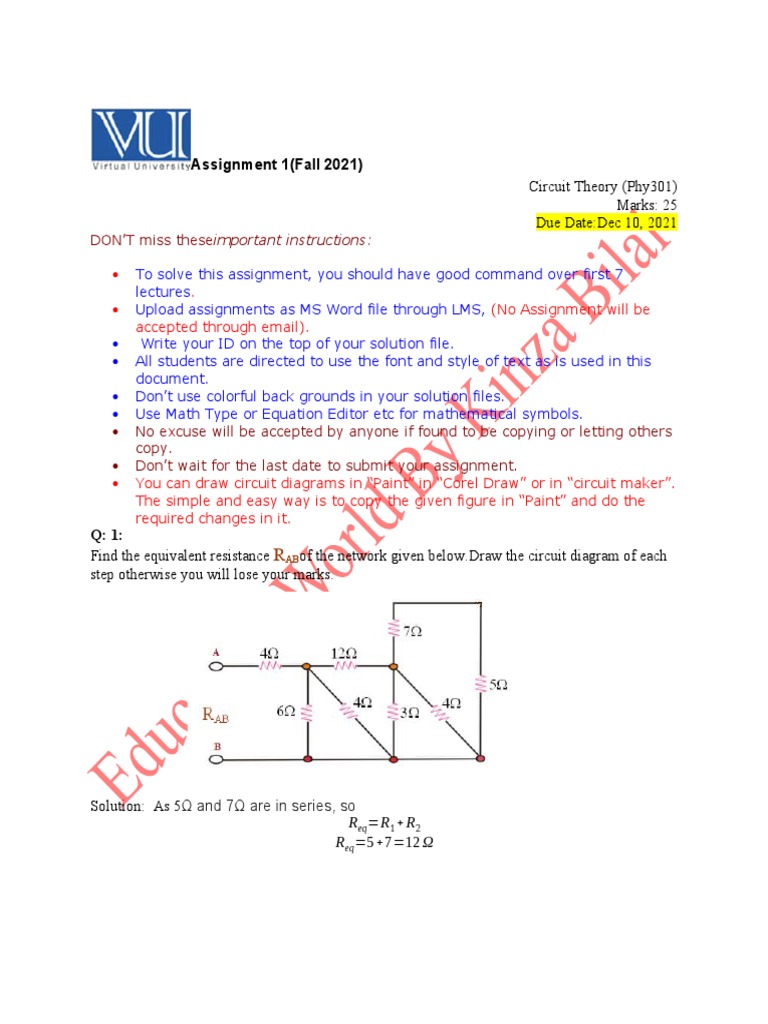Phy301 Solution by Kinza Bilal | PDF | Switch | Electromagnetism