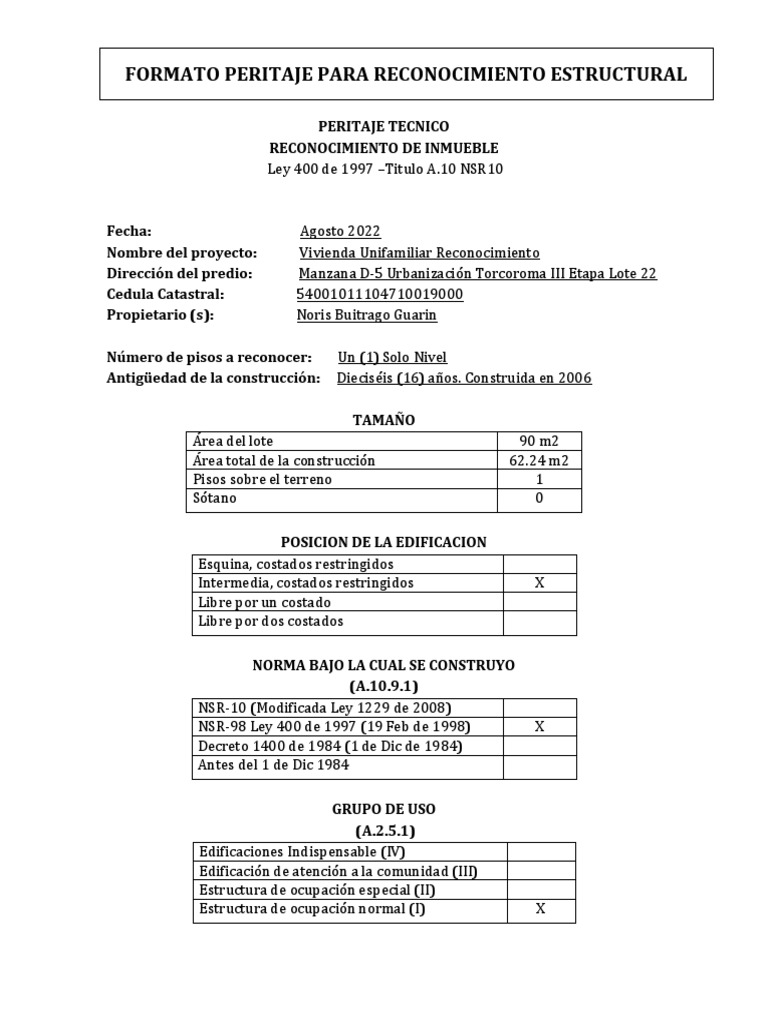 Peritaje Estructural de Vivienda Unifamiliar | PDF | Fundación ...