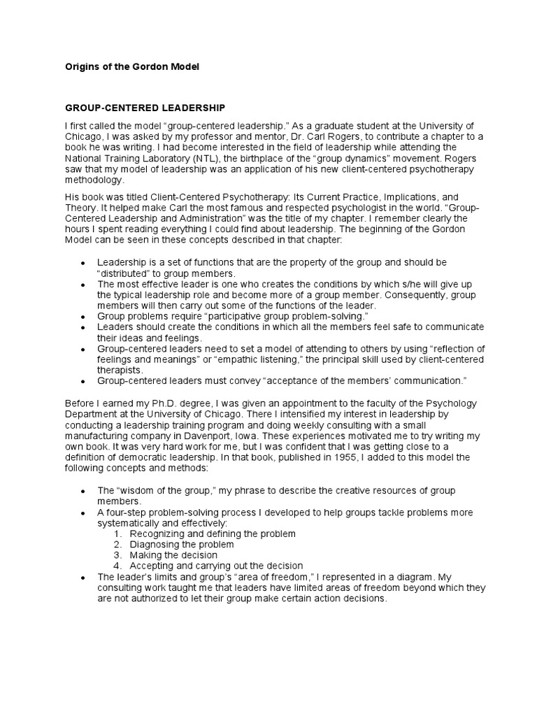 Origins of The Gordon Model | PDF | Psychotherapy | Leadership