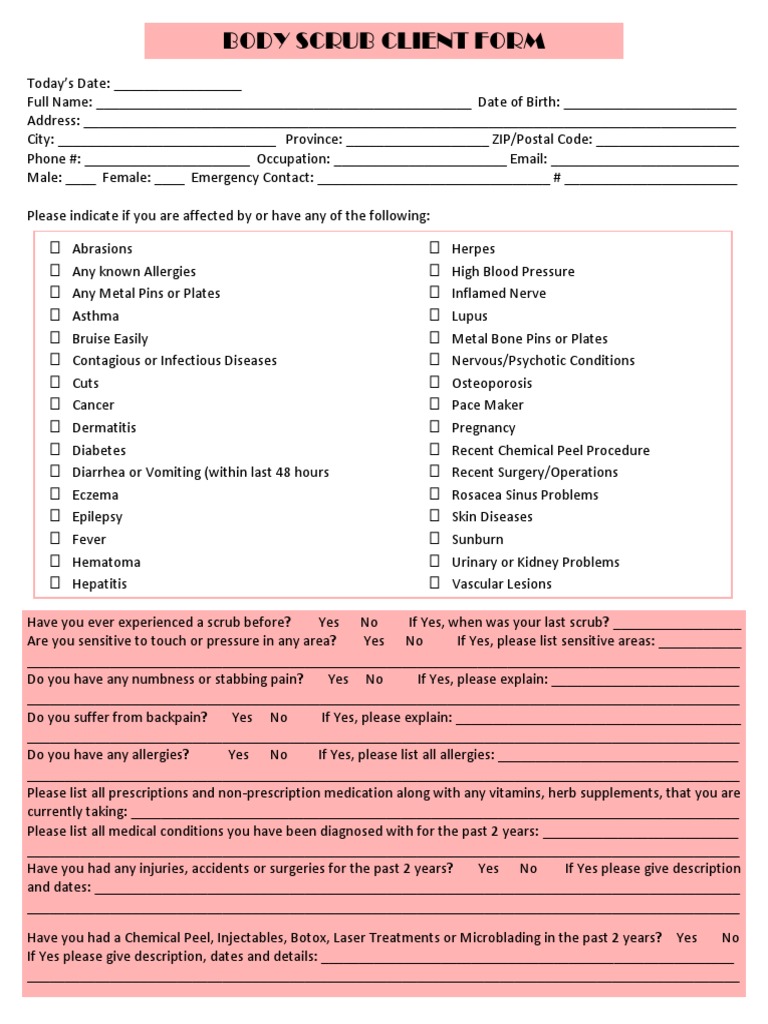 Body Scrub Client Form | PDF