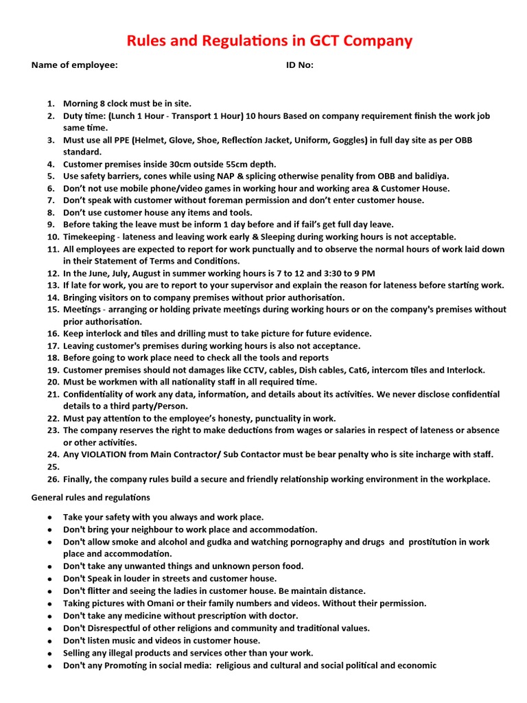 GCT Company Employee Rules & Penalties | PDF | Justice | Crime & Violence