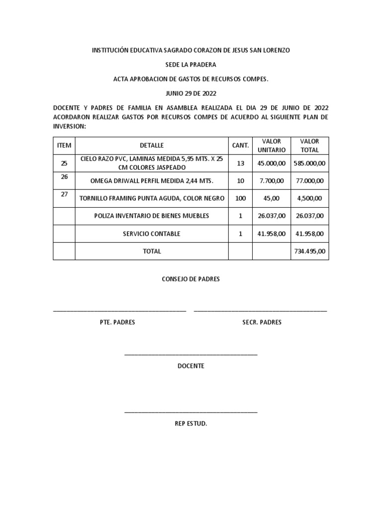 Acta de Aprobacion de Gastos de Recursos Compes | PDF
