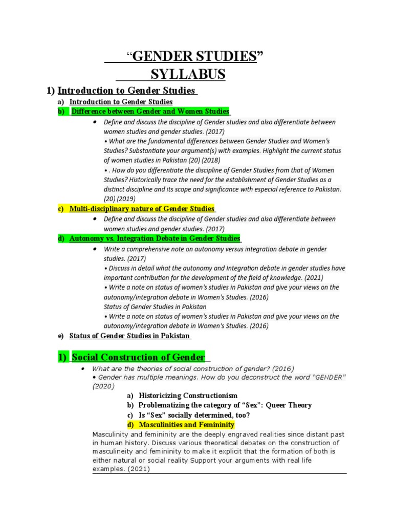 Gender Studies Pdf Gender And Development Gender Studies