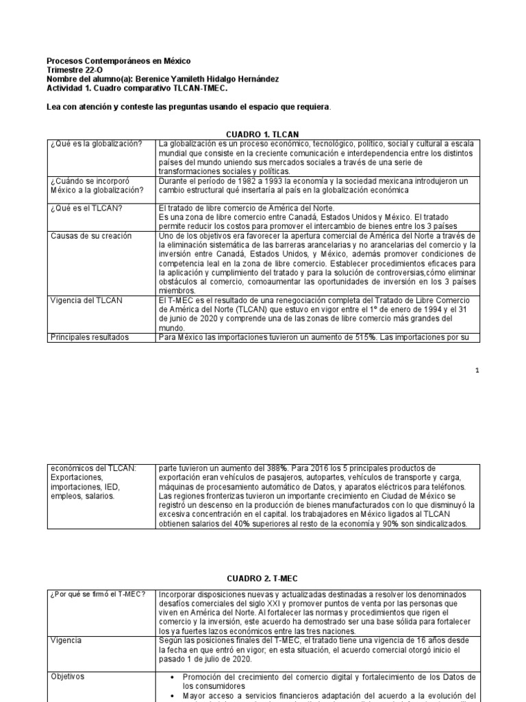 Comparativa TLCAN-TMEC: Objetivos y Cambios | PDF | Tratado de Libre ...