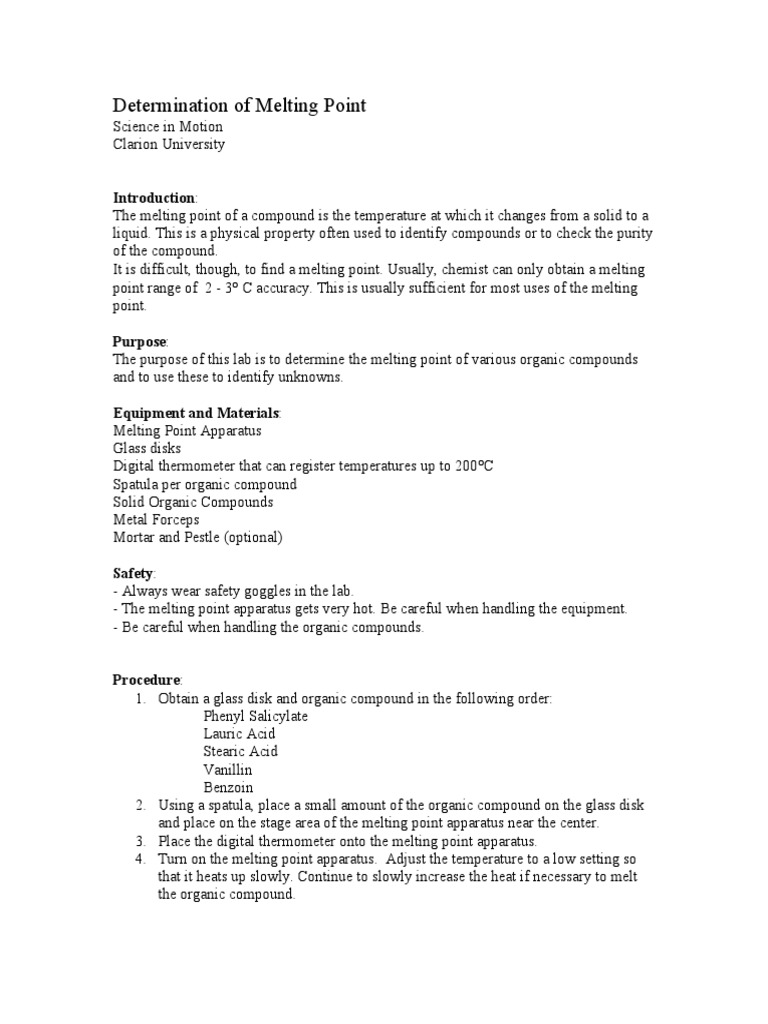 Determination of Melting | PDF | Melting Point | Melting