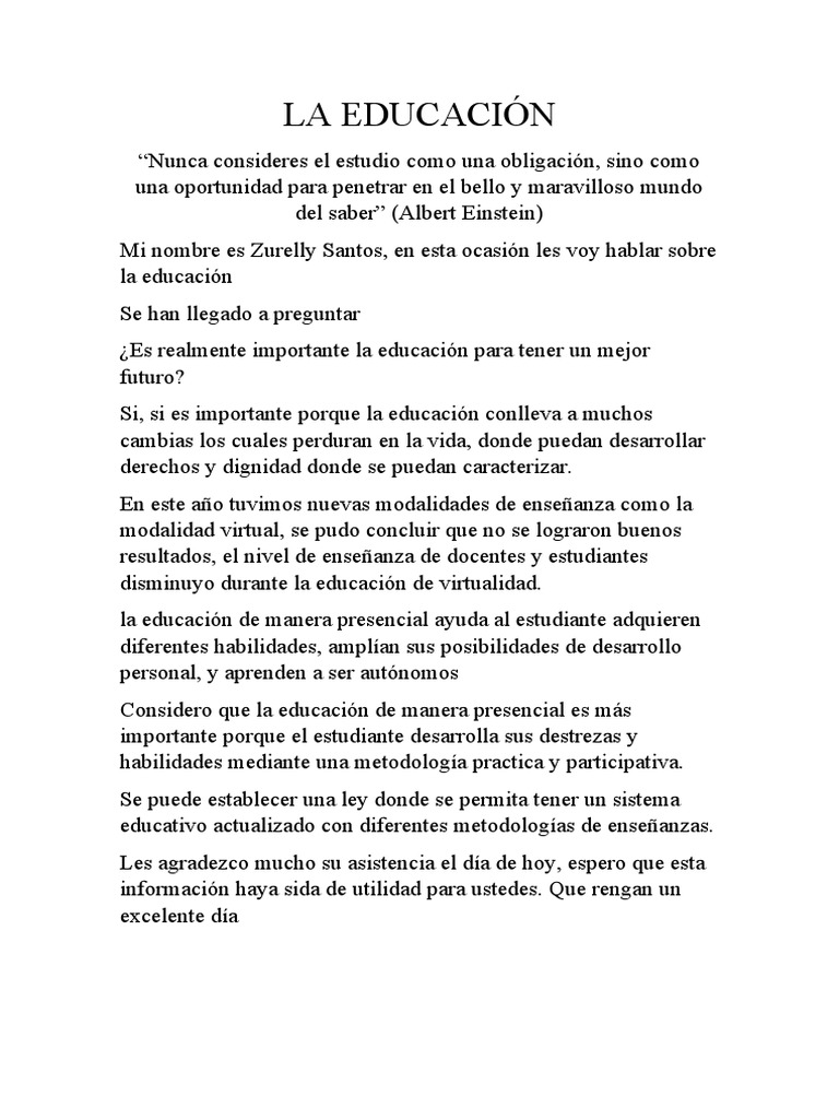 La Educación Discurso Pdf