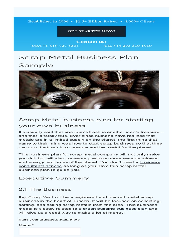 Scrap Metal Business Plan Overview | PDF | Scrap | Balance Sheet