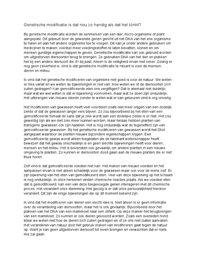 Betoog Genetische Modificatie | PDF