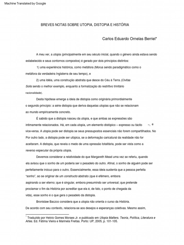 Brief Notes On Utopia, Distopia and History Tradução | PDF | Utopia ... Brief Notes On Utopia, Distopia and History Tradução | PDF | Utopia ...