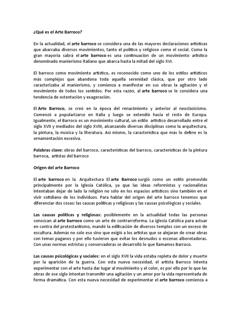 El origen y características del arte Barroco | PDF | Renacimiento | Barroco