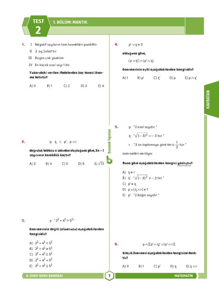Sınıf Matematik Soru Bankası - Ornek | PDF