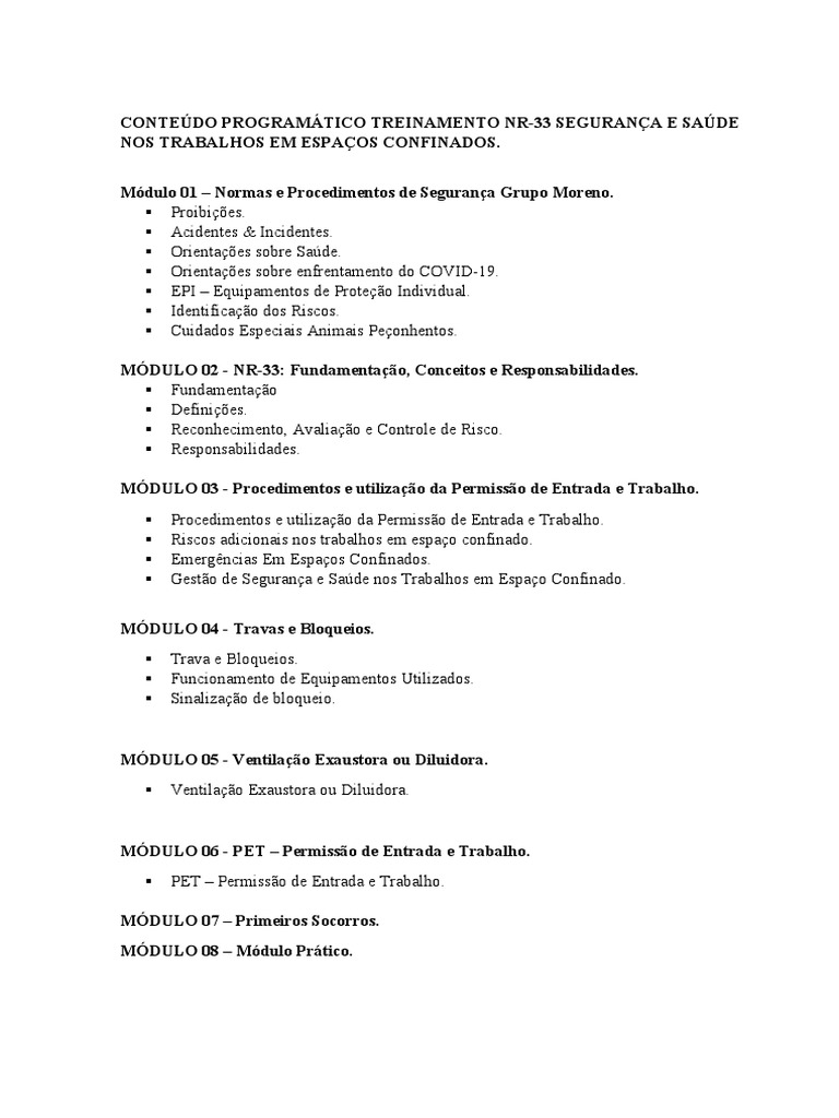 Conteúdo Programático Treinamento NR-33 | PDF | Ciências e Matemática ...